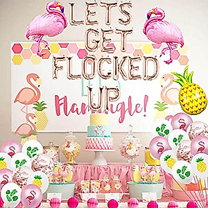 Let's Get Flocked Up Balloons Rose Gold Flamingo Bachelorette Party Banner Final Flamingle/Beach Bach/Hawaii Luau/Tropical Summer Beach Pineapple Bridal Shower Bachelorette Party Supplies Decorations