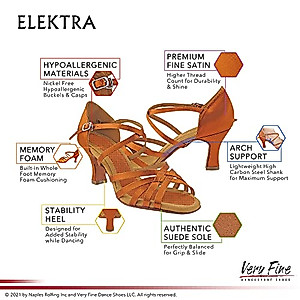 Very Fine Elektra Women's Ballroom Salsa Tango Latin Dance Shoes Copper Tan Satin 2.5" Spool Heel US 8 M