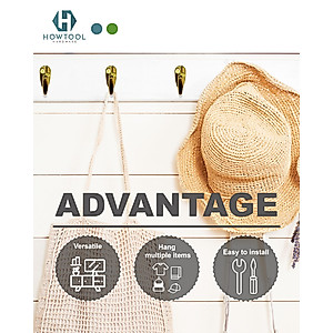 HOWTOOL Wall Hooks for Hanging Heavy Duty 35 lbs Hooks for Walls Brass 12 Pack