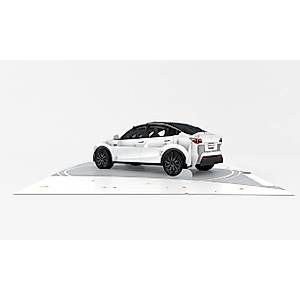 Pop Up 3D Greeting Card for Tesla Model Y New Owners, Fans - Love, Birthday, Christmas, Congratulations, Surprise - Blank Insert Personalized Message - 5x7 Inches - 5 Seats (White - 20" - aB - 5)