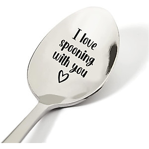 Generic Tym I Love Spooning With You Engraved Stainless Steel Spoon For Coffee Tea Cereal Ice Cream - Engraved Gift For Him / Her - 7 Inch Sturdy Handle And Food Safe Engraving