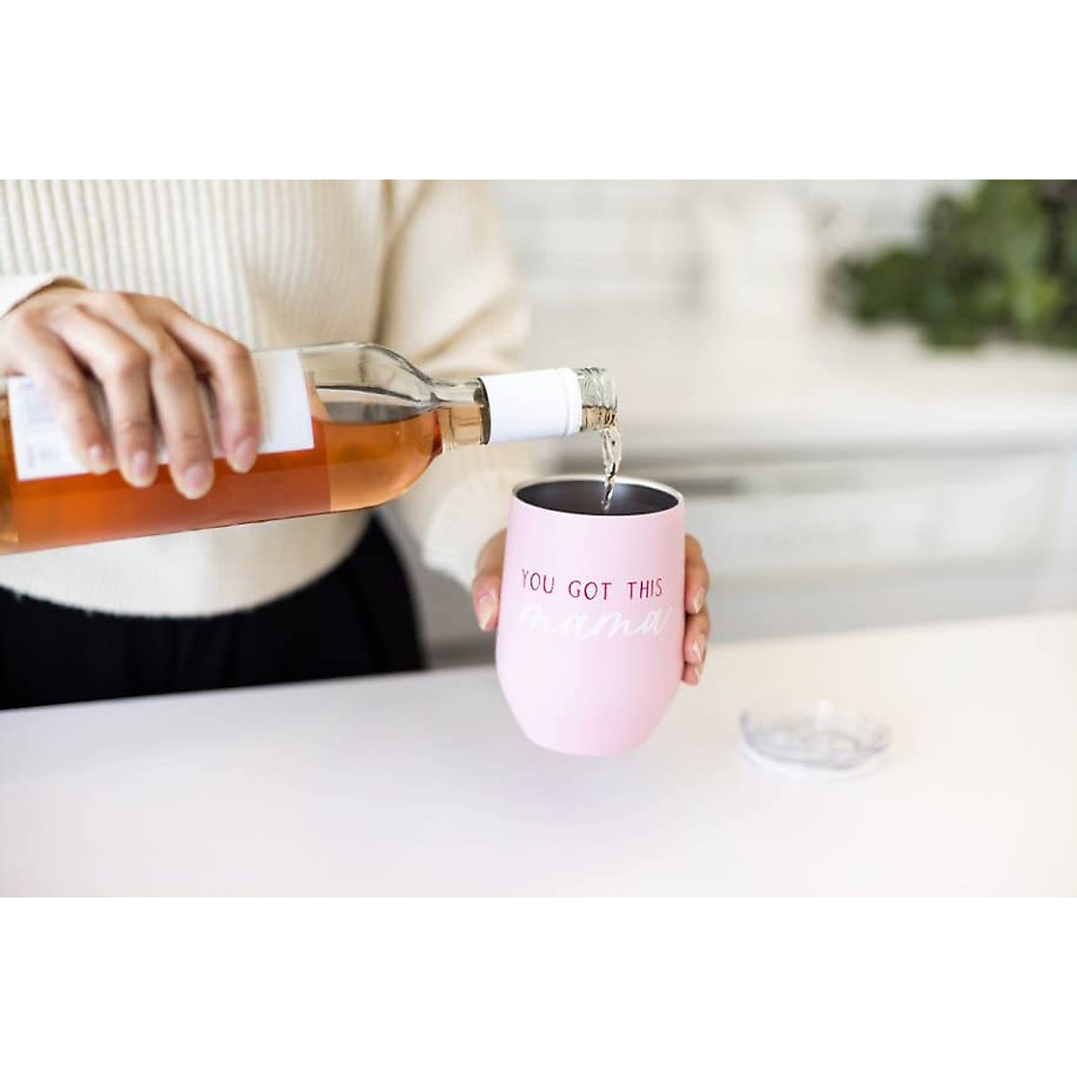 Pearhead You Got This Mama Stainless Steel Wine Tumbler with Press-In and Slide Locking Lid, Cute Motherhood Stemless Wine Glass Tumbler Mug, New Mom Accessory, 12oz