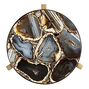 Kate and Laurel Aguilar Glam Drink Table, 8" x 8" x 23", Gold, Transitional Tea Table and Plant Stand with Agate Tabletop