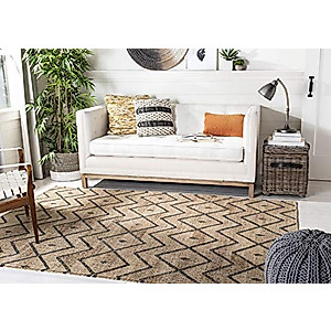 Safavieh Kilim Collection 7' Square Natural / Charcoal KLM750A Handmade Moroccan Boho Jute & Cotton Area Rug