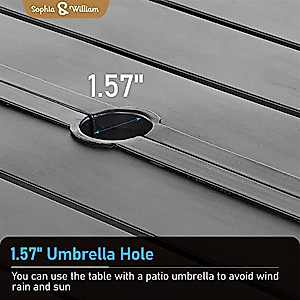 Sophia & William Outdoor Patio Bar Table Metal Bar Height Table Rectangular Dining Table with Umbrella Hole for Garden, Backyard, Lawn and Poolside, 66.9’’L x 35.4’’W x 39.8’’H
