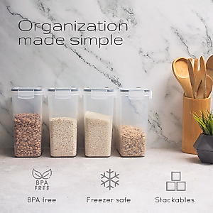 Ceybo Set of 12 Airtight Pantry Storage Containers with Snap Lids, Includes 16 Labels, 1 Marker and a Set of Measuring Spoons for Kitchen Organization (Blue)
