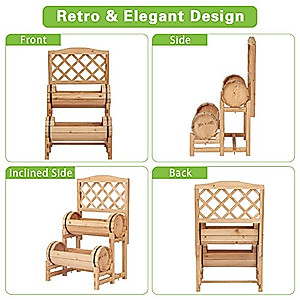 Kinbor Outdoor Wood Raised Garden Bed Planter Box with Trellis for Climbing Plants Growing, Greenhouse Garden Balcony Patio Yard, 19.7’’ X 15.7’’ X 31.5’’