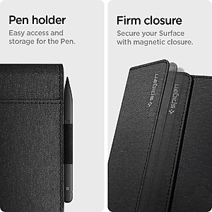 Spigen Stand Folio Designed for Microsoft Surface Pro 11 / Surface Pro 10 / Pro 9/8 Case Cover with Pen Holder (2024/2022/2021) - Black
