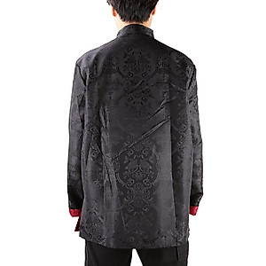 DLSNZ Men's Traditional Chinese Kung Fu Clothing Hanfu & Tang Suit Jacket Wing Chun Uniform Martial Arts Coats (Black+Wine Red, Large)