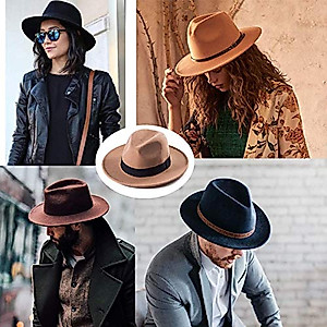 LADYBRO Fedora Hats for Women Wide Brim Hat, Incld 3 Decor Belts, Wool Felt, 58cm Adjustable Women's Fedora (Wool, Red, fit for 22" - 22 7/8")