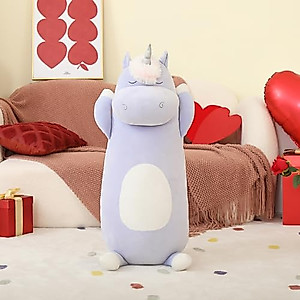 MorisMos 36.2" Unicorn Body Pillow Large Hugging Pillow Unicorn Stuffed Animal,Soft Plush Toy for Kids Girl, Animal Body Pillow for Christmas Birthday Valentine's Day, Blue
