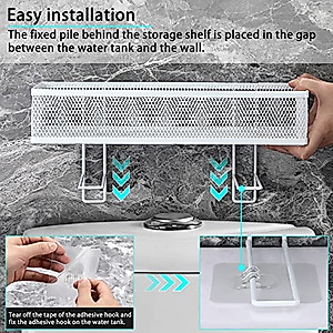 BSTKEY Metal Mesh Bathroom Over The Toilet Storage Shelf, Bathroom Storage Rack Toilet Tank Shelf Organizer with 2 Adhesive Hooks, Restroom Organizers Toilet Storage No Drilling Space Saver, White