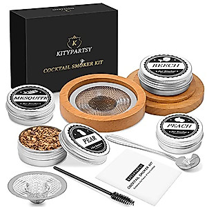 Cocktail Smoker Kit And 4 Pack Of Peach, Pear, Beech, & Mesquite Wood Chips - Cocktail Smoker Kit & Chips For Old Fashioned Cocktails, Whiskey, & Bourbon
