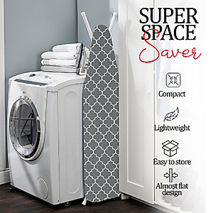 Tidy Zebra Compact Ironing Board Full Size MADE IN THE USA – 4 LEG Extra Durable & Sturdy Ironing Boards with Thick Iron Board Cover – Foldable Ironing Board for Easy Storage Height Adjustable (13x53)