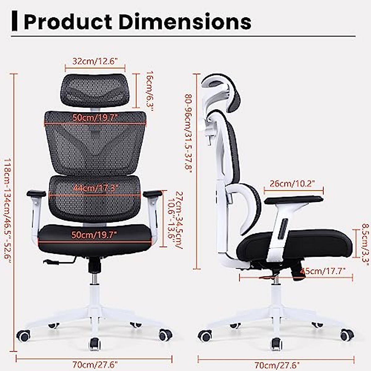 Razzor Office Chair Ergonomic Computer Desk Chair Upgrade Adjustable Lumbar Support, Breathable Mesh Gaming Chair with 3D Arms and Headrest Swivel High Back Executive Chairs