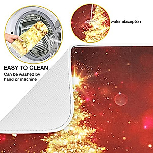 Christmas Tree Snowflake Red Dish Drainer Tray Kitchen Heat Resistant Mat Dish Drying Mat Microfiber 18 x 24 Counter Mat Kitchen Dish Mat