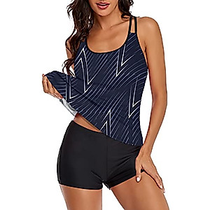 UNIQWETO Tummy Control Tankini Swimsuits for Women's 2 Piece Bikini Long Tank Top with Boyshorts Bathing Suits