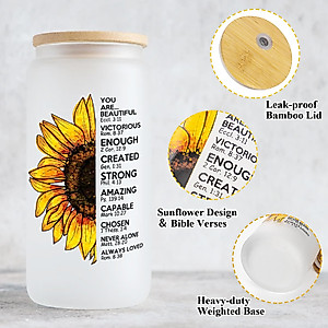 Christian Gifts for Women, Catholic Faith Religious Gift, Friendship Birthday Gifts for Friends, Spiritual Inspirational ＆ Encouragement-20 oz Can Glass, Uplifting Sunflower Gift for Sister, Mom