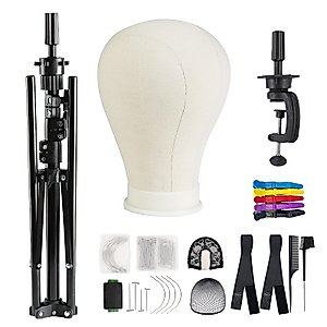 Neverland Beauty & Health 23 Inch Wig Stand Tripod with Mannequin Head, Wig Head Stand with Canvas Head for Wigs Making Display