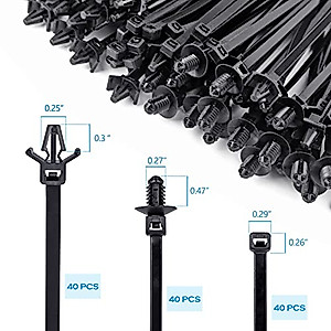 UNIGT 150pcs Push Mount Cable Zip Tie with Car Wire Loom Routing Clips, Universal Compatible with GM Ford Trucks Cars Sedan UTV Engine Bay Self Locking Straps