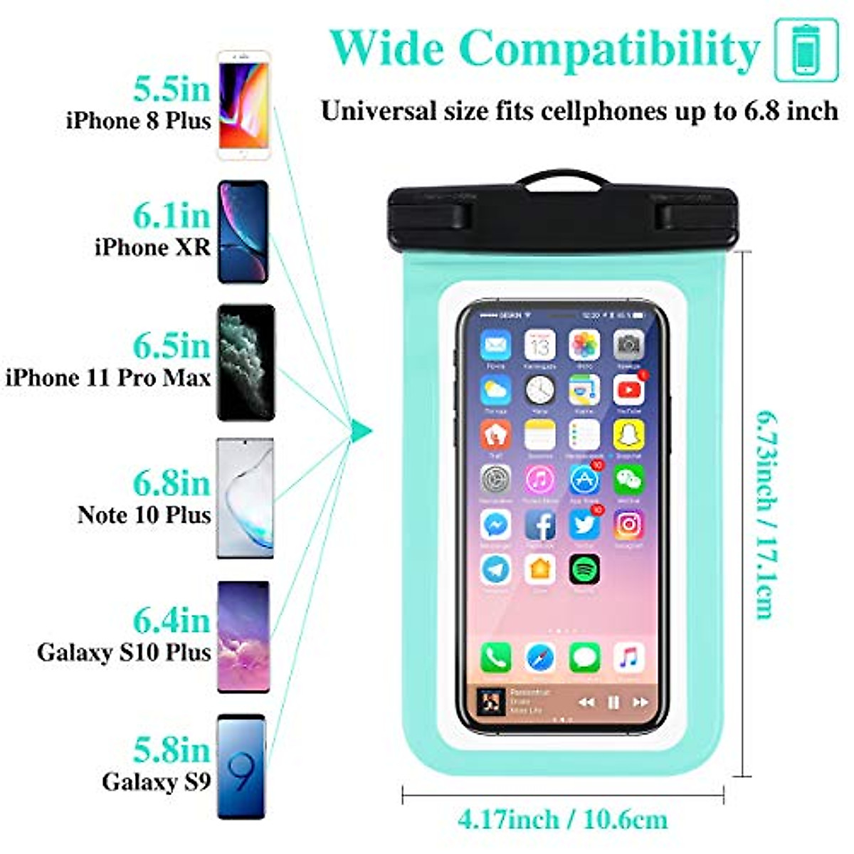 Harapu Universal Waterproof Phone Pouch Case Compatible for iPhone 13 12 11 Pro Max XS MAX XR X 8, Galaxy S21 S20 S11 S10 S8 S8+, Most Phone up to 6.5" Diagonal, Green