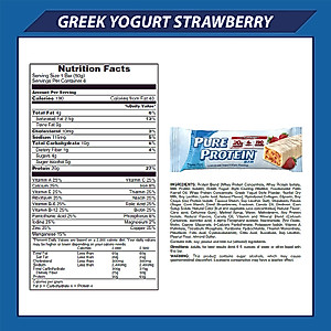 Pure Protein Strawberry Greek Yogurt Protein Bars, 1.76 oz, 6 Count, 2 Pack (Packaging May Vary)