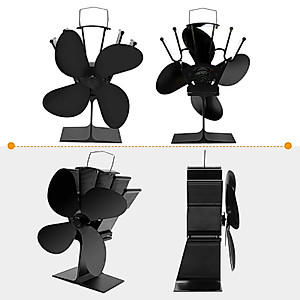 Anxingo Fireplace Fan 4-Blade Heat Powered Stove Fan Wood Burning Stove Fan for Wood Log Burner Fireplace Increases Warm Air