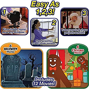 ZUZIF Christmas Halloween Projector, Led Christmas Window projecto, 12 Film Festivals, Used for Christmas and Halloween Outdoor Garden Decoration Family Outdoor Party Wall Motion