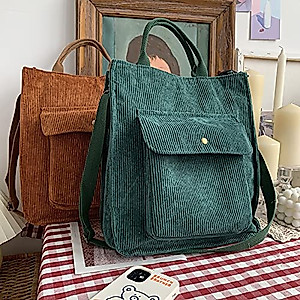 Corduroy Tote Bag Aesthetic Tote Bag Corduroy Hobo Bag for Women Tote Bag (Green)