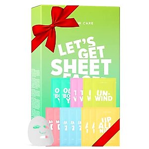 I DEW CARE Sheet Mask Pack - Let’s Get Sheet Faced | Mother's Day, 14-Day Intense Skincare Makeover with Collagen, Tea Tree Oil, Eucalyptus, Lotus Flower, 14 Count
