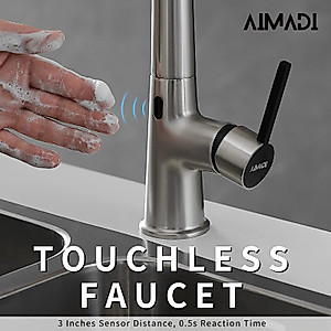 Touchless Kitchen Faucet with Pull Down Sprayer,AIMADI High Arc Spring Stainless Steel Single Handle Sensor Smart Kitchen Sink Faucet for Bar Farmhouse,Brushed Nickel