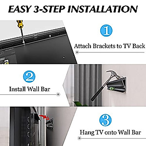 No Stud TV Wall Mount, Drywall Studless TV Hanger No Damage, No Drill, Non Screws, Dry Wall Flat Screen TV Easy Install Bar Bracket fits VESA 12-55 inch TVs up to 99 lbs, Include Hardware Levels
