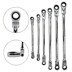 YCTMALL Metric 12 Sizes Extra Long Gear Ratcheting Wrench Set, 8mm-19mm, Made of Chrome Vanadium Steel, Rotatable head