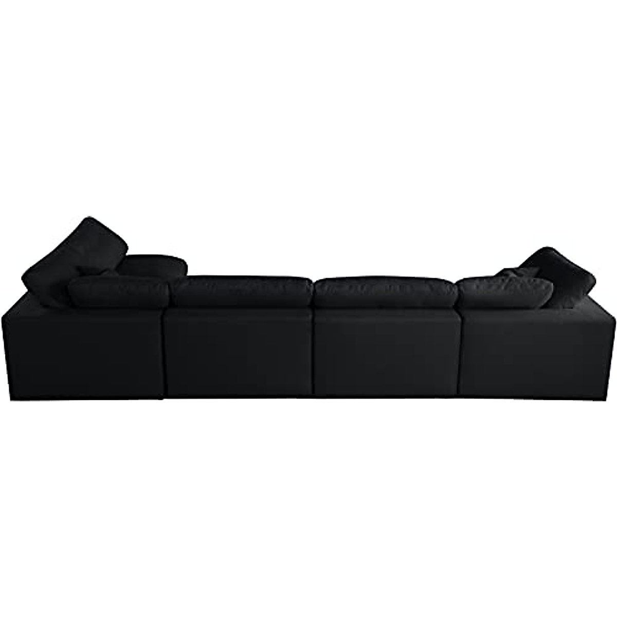 Meridian Furniture Plush Collection Contemporary Down Filled Cloud-Like Comfort Overstuffed Velvet Upholstered Modular L-Shaped Sectional, 5-Seater, Semi-Armless, Black
