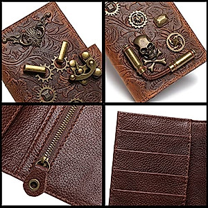 Eamom Genuine Leather Wallet for Women Embossed Punk Clutch Skull Top Layer Leather Wallet with Printing Multi Card Capacity