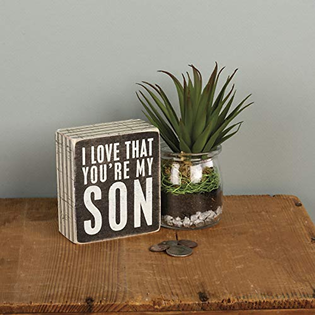 Primitives by Kathy 21314 Pinstriped Trim Box Sign, 3.5" x 4", Love That You're My Son