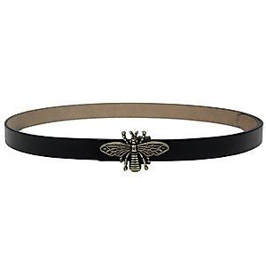 MoYoTo Women's 0.7″Thin Vintage Copper Bee Buckle Leather Belts Casual Dress Belts (Black)