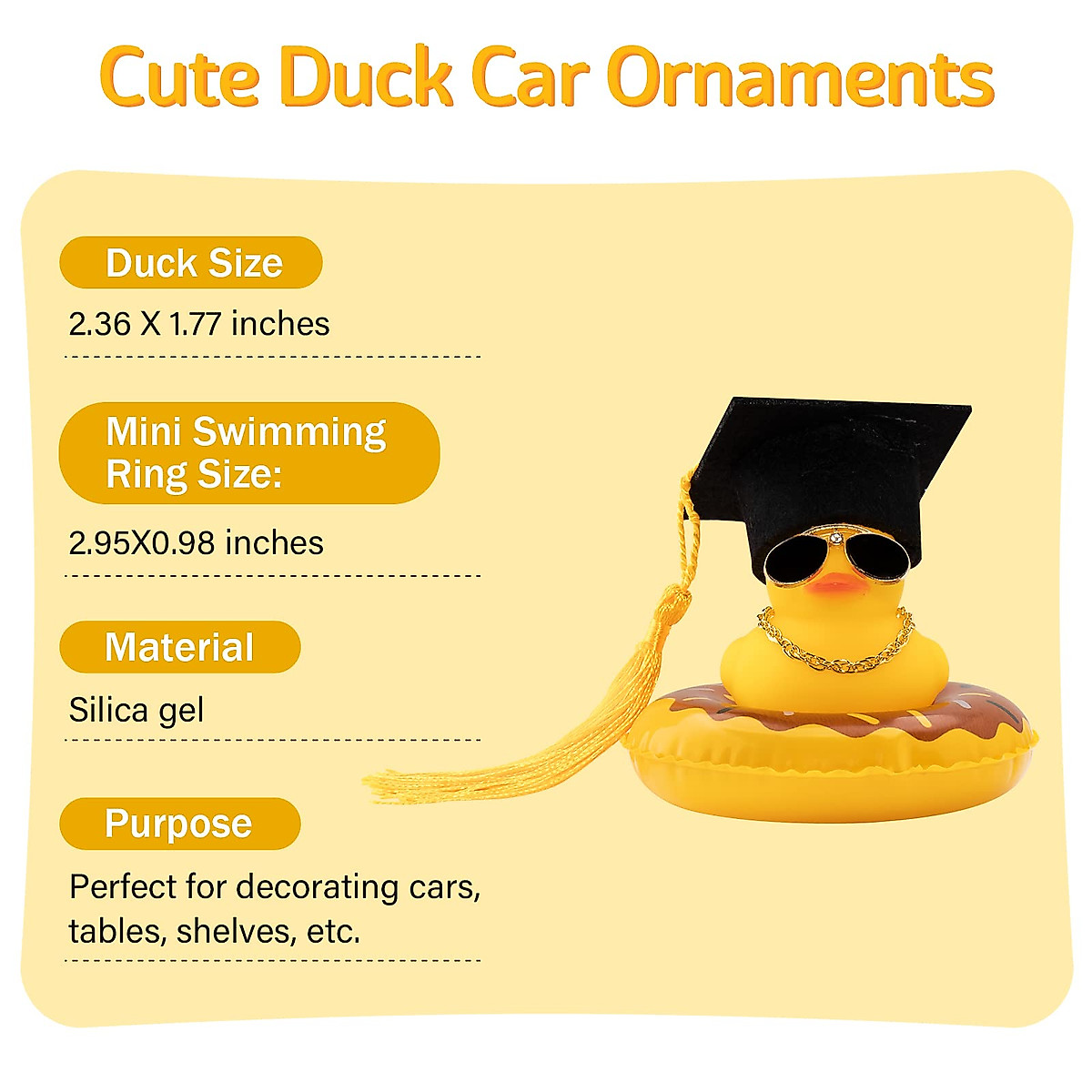 wonuu Swim Ring Rubber Ducks with Mini Diamond Glasses Hat Necklace for Cars Dashboard Decorations Car Accessories Toy Duck Car Ornament