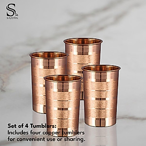 Pure Copper Glass for Drinking Water Set of 4 Tumbler Copper Cup Set for Ayurveda Health Benefits (11.8 Oz)