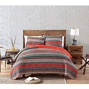 Chezmoi Collection Odette 2-Piece Boho Chic Rust Orange Brown and Red Pre-Washed 100% Cotton Bohemian Bedspread Quilt Set, Twin Size