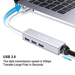 USB to Ethernet Adapter, 3 USB 3.0 Ports with RJ45 Gigabit Ethernet Adapter, USB 3.0 Hub and 1000Mbps Network Adapter Support Windows, Chromebook, Mac, Linux (USB C Adapter Included)