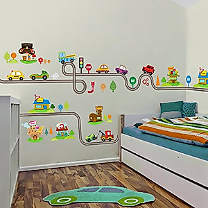 Amaonm Removable Cute Cartoon Kids Room Wall Decal DIY Vinyl City Car Circled Curved Road Wall Stickers Decor for Children Babys Bedroom Studyroom Playroom Nursery Room School (A)