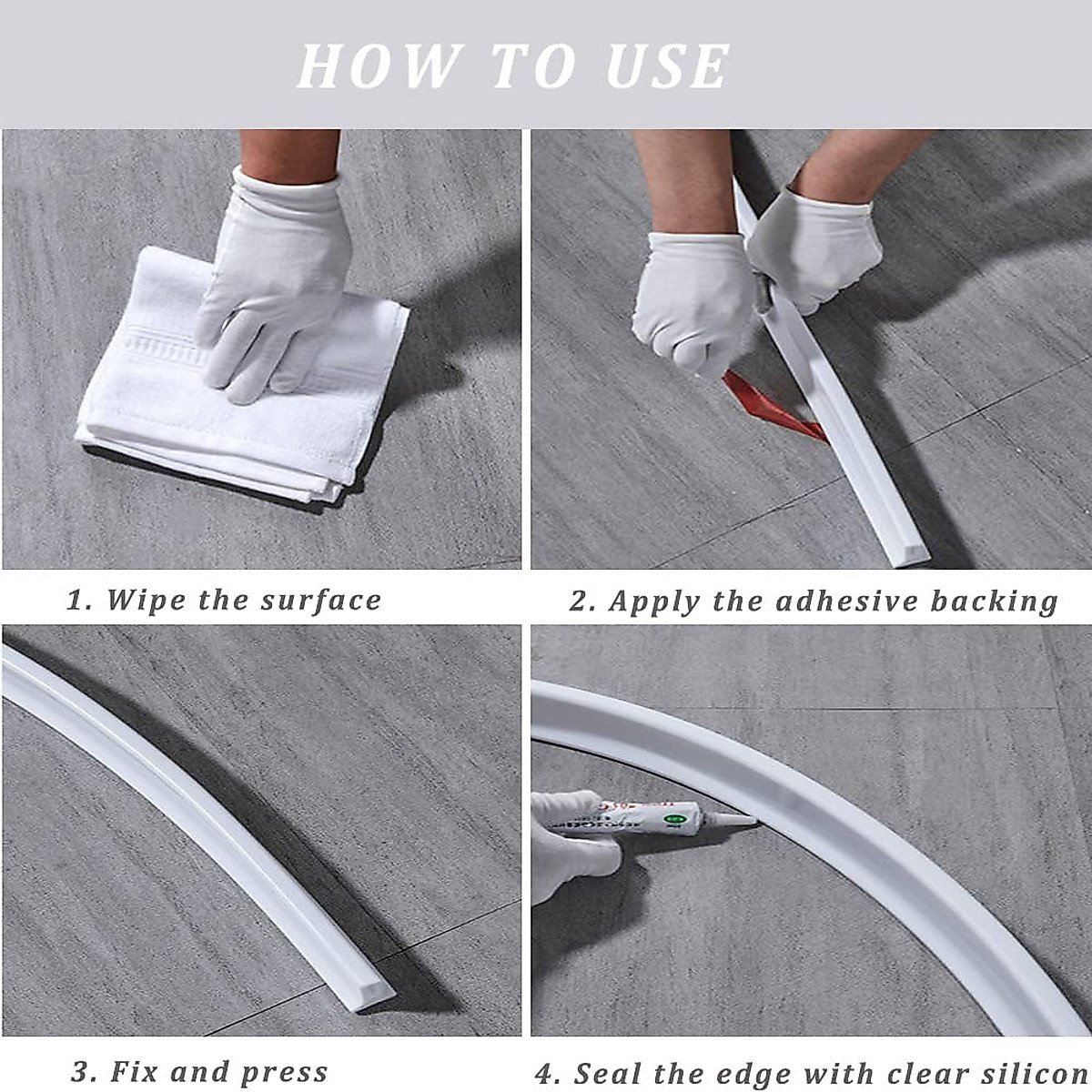 Shower Dam Self Adhesive, Shower Water Blocker for Kitchen Bathroom, Shower Guard Shower Threshold Water Dam for Bathtub, Countertop Edge Trim(White/157in)