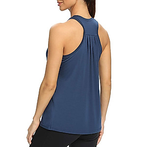 Bestisun Long Gym Exercise Athletic Tops Racerback Sports Shirts Yoga Dance Clothing Navy Blue XL