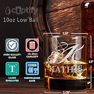Personalized Whiskey Glass for Men Customized Engraved Script Monogram Initial and Name 10.25 oz Old Fashioned Rocks Cocktail Bourbon Glass Custom Gift