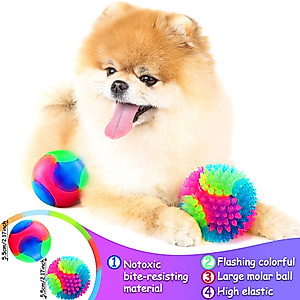 Sumind 4 Pieces Light Up Dog Balls Glowing Elastic LED Flashing Spike Pet Molar Light Color Balls Interactive Pet Toys for Cats Dogs Chewing Playing (2.2 Inch, 2 Styles)