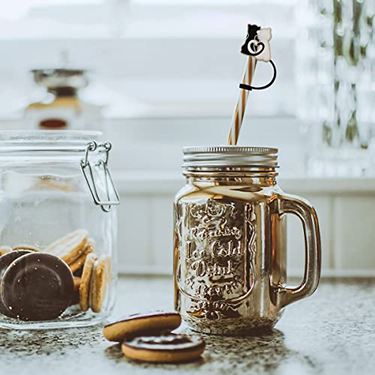 6 Pieces Cute Drinking Straw Caps Cover for 6-8 mm Reusable Drinking Straw Tips Lids Dust-Proof Straw Plugs(Kitten, Puppy)