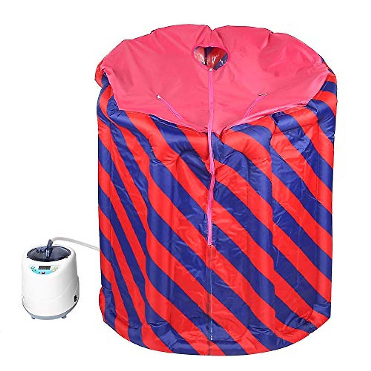 Garden supplies 2L Sauna Steamer Machine with Folding Inflatable Home Sauna Box Red Blue Stripe for Home SPA(RvSky)