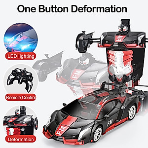 【2023 latest】LED Remote Control Car Transforming Robot 360 Degree Drifting one-click Deformation Rechargeable Police Toy Car 2.4Ghz 1:18 Scale Best Birthday Xmas Holiday Toy Present for Boys and Girls