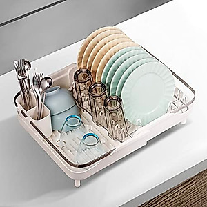 VEVOR Dish Drying Rack, Expandable (11.6"-18.5") Stainless Steel Dish Drainer with Drainboard, Large Capacity Storage Space Saver, Single Tier Cup and Utensil Holder for Kitchen Counter Over The Sink